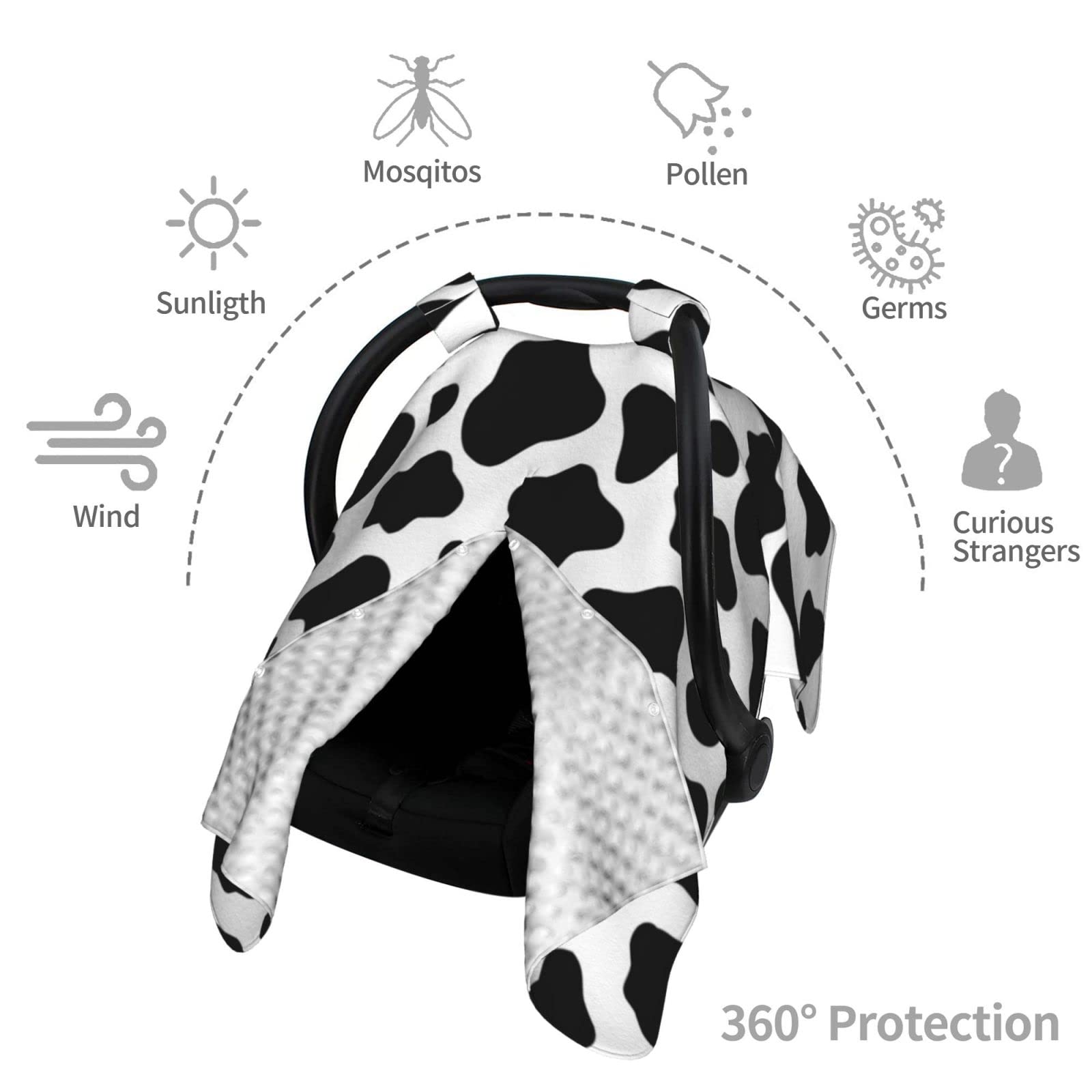 Rutiea Baby Car Seat Canopy Black and White Cow Print Nursing Cover for Infant Boys and Girls Breastfeeding Scarf, Keeps Baby Warm and Cozy