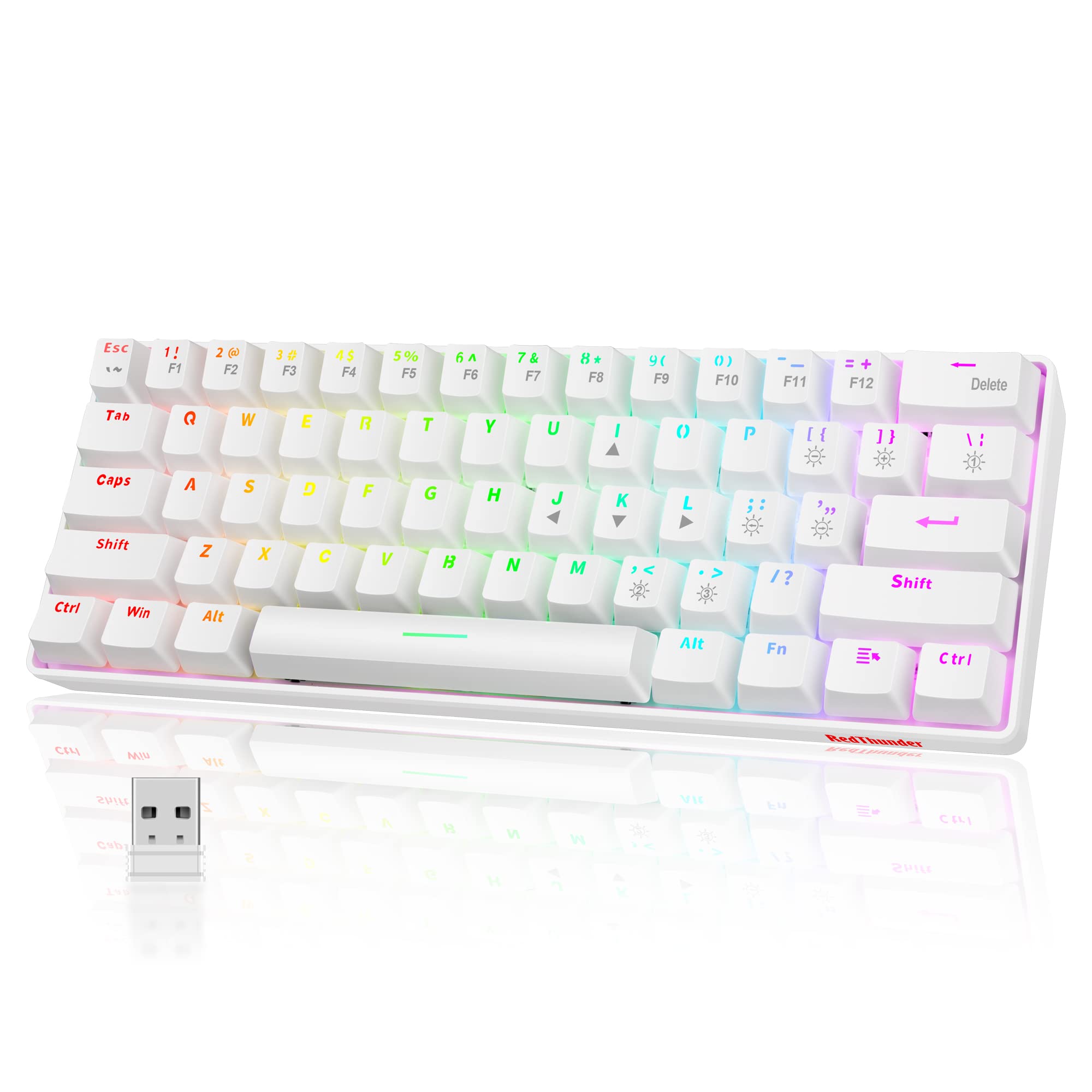 RedThunder 60% Wireless Mechanical Keyboard, 1850mAh Rechargeable Battery Wireless Gaming Keyboard, True RGB Backlit, 61 Keys Compact Layout for PC Gamer (White, Blue Switch)