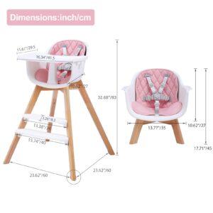 PAPAMIA Baby High Chair, Detachable Infant Feeding Dining Chair, 2-Level Height Adjust Easy-to-Clean Baby Chair with Safety Buckle and Detachable Dinner Plate, for Home and Traveling (Pink)