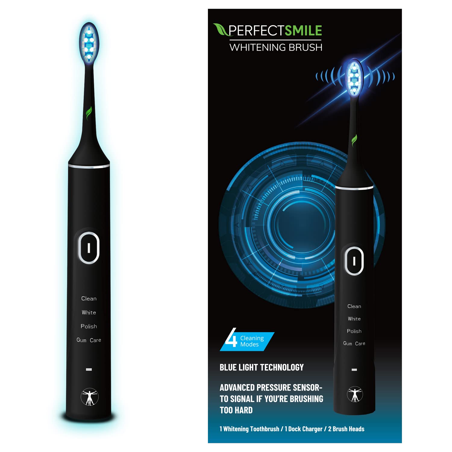 CRI Naturals Perfect Smile Whitening Electric Toothbrush, Gets Teeth 3 Shades Whiter in 7 Days, Clinically Tested & Dentist Approved, LED Technology with 4 Brushing Modes