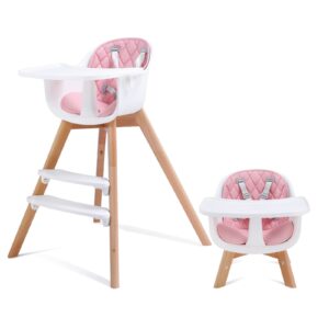 papamia baby high chair, detachable infant feeding dining chair, 2-level height adjust easy-to-clean baby chair with safety buckle and detachable dinner plate, for home and traveling (pink)