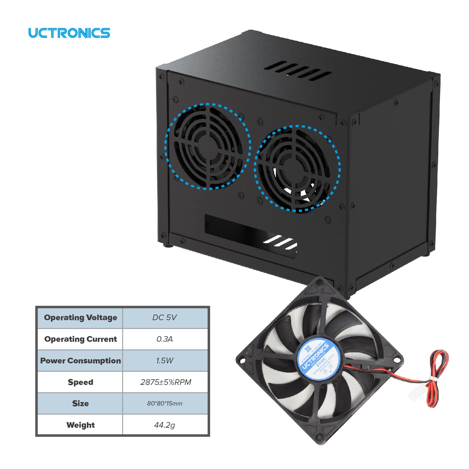 UCTRONICS Upgraded Complete Enclosure for Raspberry Pi Cluster, with 4 Removable Mounting Brackets for Pi 5, 4B, 3B+/3B, and Other B Model and 2 Cooling Fans,support 4 2.5" SSD and Switch