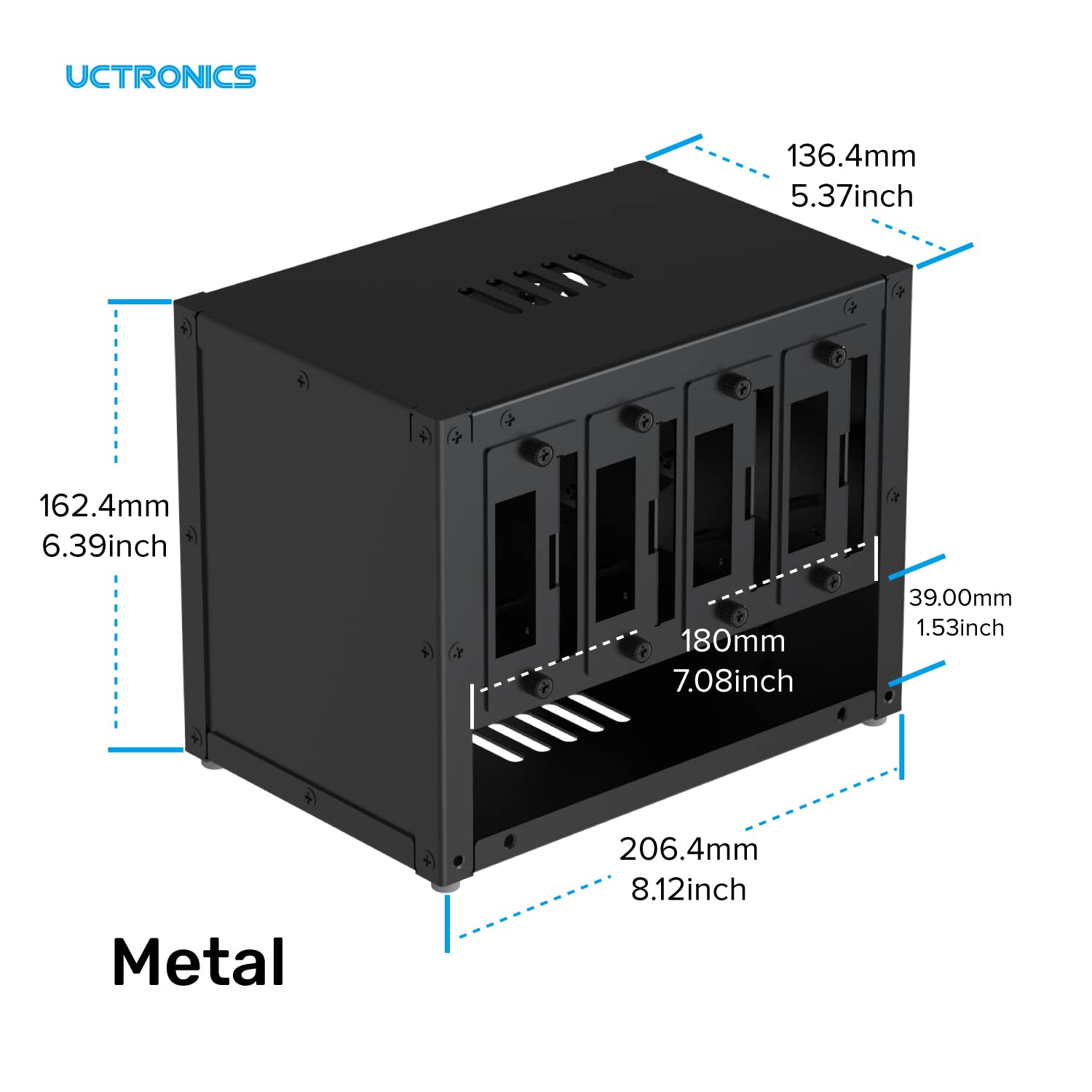 UCTRONICS Upgraded Complete Enclosure for Raspberry Pi Cluster, with 4 Removable Mounting Brackets for Pi 5, 4B, 3B+/3B, and Other B Model and 2 Cooling Fans,support 4 2.5" SSD and Switch