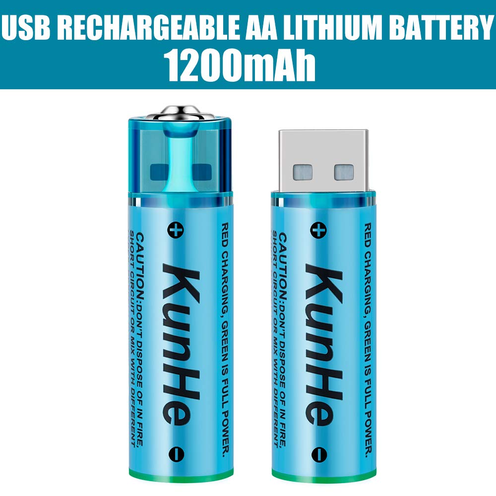 KunHe USB Rechargeable AA Batteries (4 Count) Double A 1.5V 1200 mAh USB AA Rechargeable Battery 4 Pack