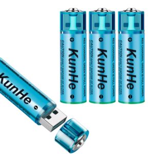 kunhe usb rechargeable aa batteries (4 count) double a 1.5v 1200 mah usb aa rechargeable battery 4 pack