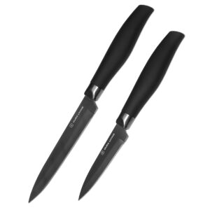 DURA LIVING Paring Knife - 3.5 Inch Black Nonstick Titanium Plated Stainless Steel Ultra Sharp Blade, With Ergonomic Comfort Grip Handle Kitchen Knife, With Matching Sheath