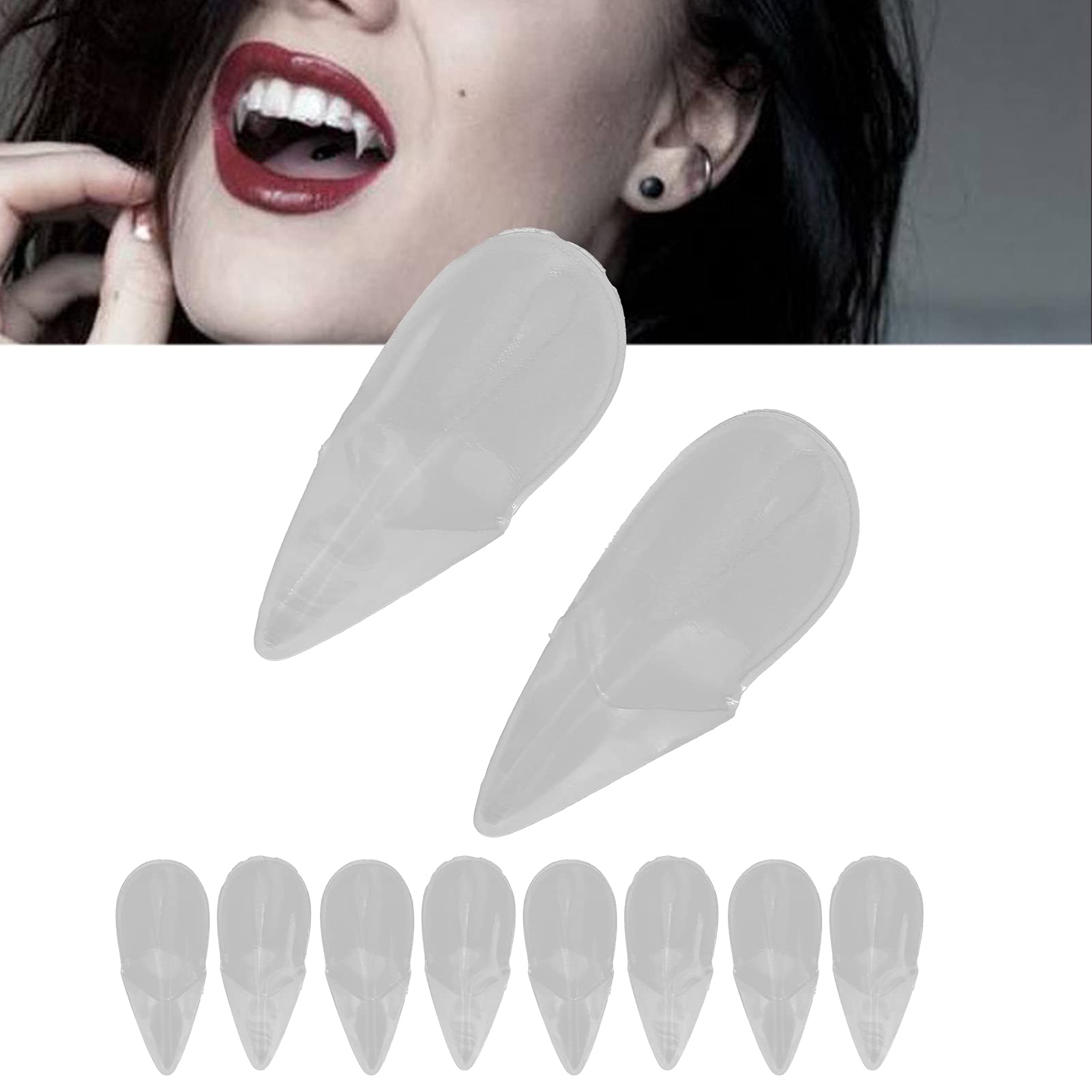 Teeth, Cosplay Dentures Prop Transparent 10pcs Lifelike for Halloween Parties for Werewolves(19MM)