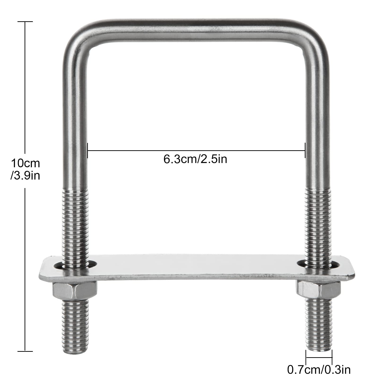 CertBuy 8 Pack Square U-Bolts 2-1/2" Inner Width 100mm Length 304 Stainless Steel U-Bolts with Washers and Nuts Replacement Parts and Accessories for Automobiles Trailer, Ski Boat, or Sailboat Trailer