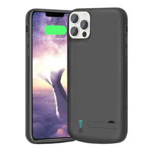 bahond battery case for iphone 13/13 pro, 5000mah rechargeable extended battery charging/charger case, add 100% extra juice, support wire headphones (6.1 inch) black