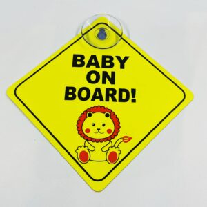 Baby on Board Sign (Pack of 4)- Safety Signs Need for Cars.Kids Safety Warning Sticker Notice Board with Suction Cups.Child On Board Suction Signs for Car Window Cling 5"x5" (Pattern Baby)