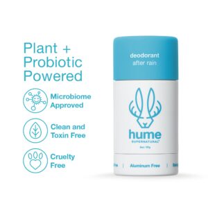 Hume Supernatural Aluminum Free Deodorant for Women & Men - Safe for Sensitive Skin - Probiotic, Plant-Based, Baking Soda Free, Aloe, & Cactus Flower, Anti Sweat, Stain & Odor - After Rain, 1-Pack