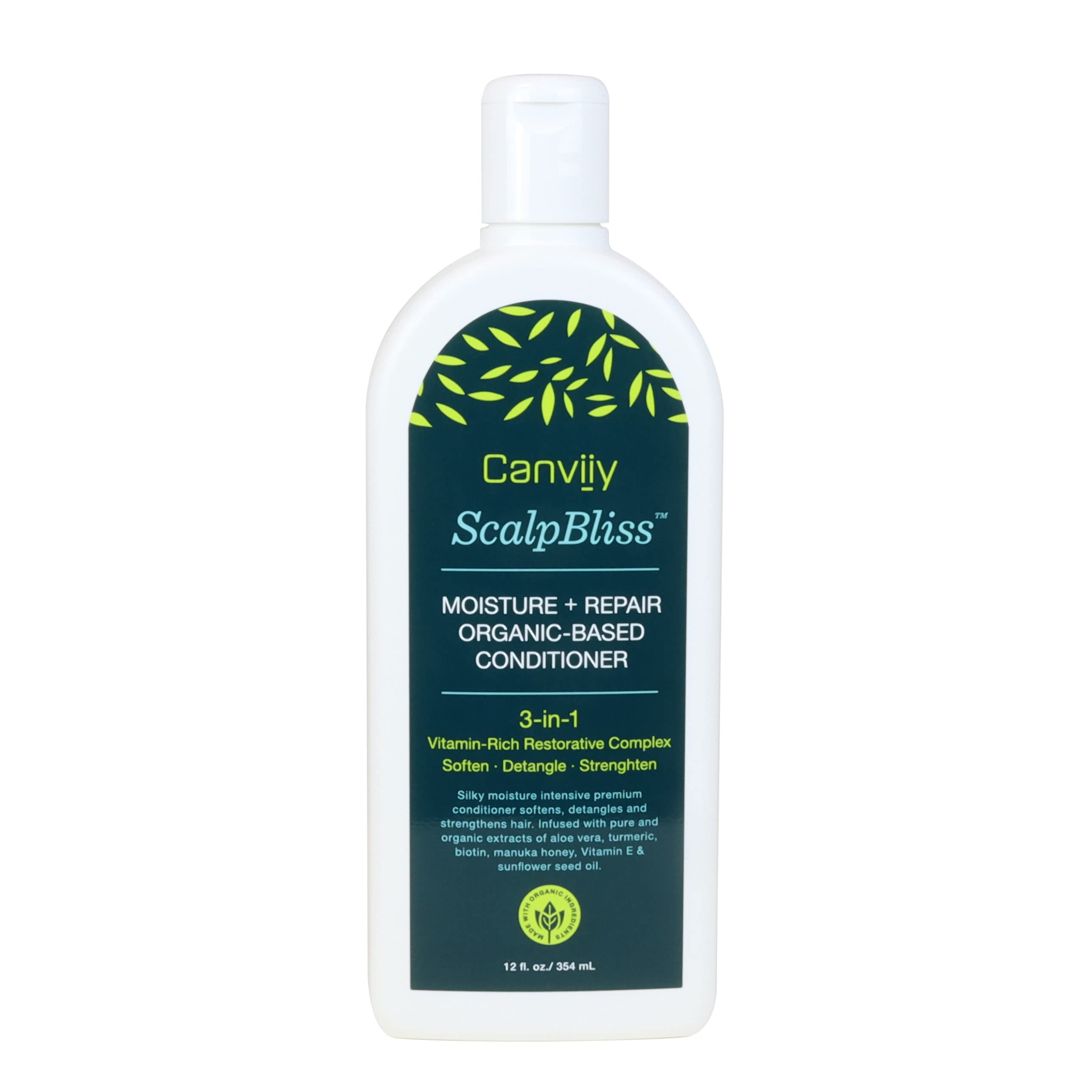 Canviiy ScalpBliss Moisture + Repair Organic-Based Conditioner, Designed with a Vitamin-Rich Restorative Complex to Reduce Breakage and Deliver Soft, Manageable Hair, 12 Fl Oz (Pack of 1)