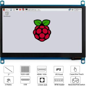 for Raspberry Pi 7inch HDMI LCD (H), 7" 1024x600 Capacitive Touch Screen IPS Display Monitor HDMI / VGA Port, for Raspberry Pi 4B/3B+/3B/2B/A+/Zero W/WH/ Jetson Nano/Banana Pi /Windows 10/8.1/8/7