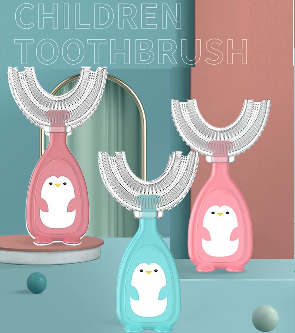 CUKEYOUZ U Shaped Kids Toothbrushes Toddler U Shaped Toothbrush 360° Kids U-Shaped Toothbrush Full Mouth Toothbrush Silicone Brush Head for Age 2-6 & 6-12