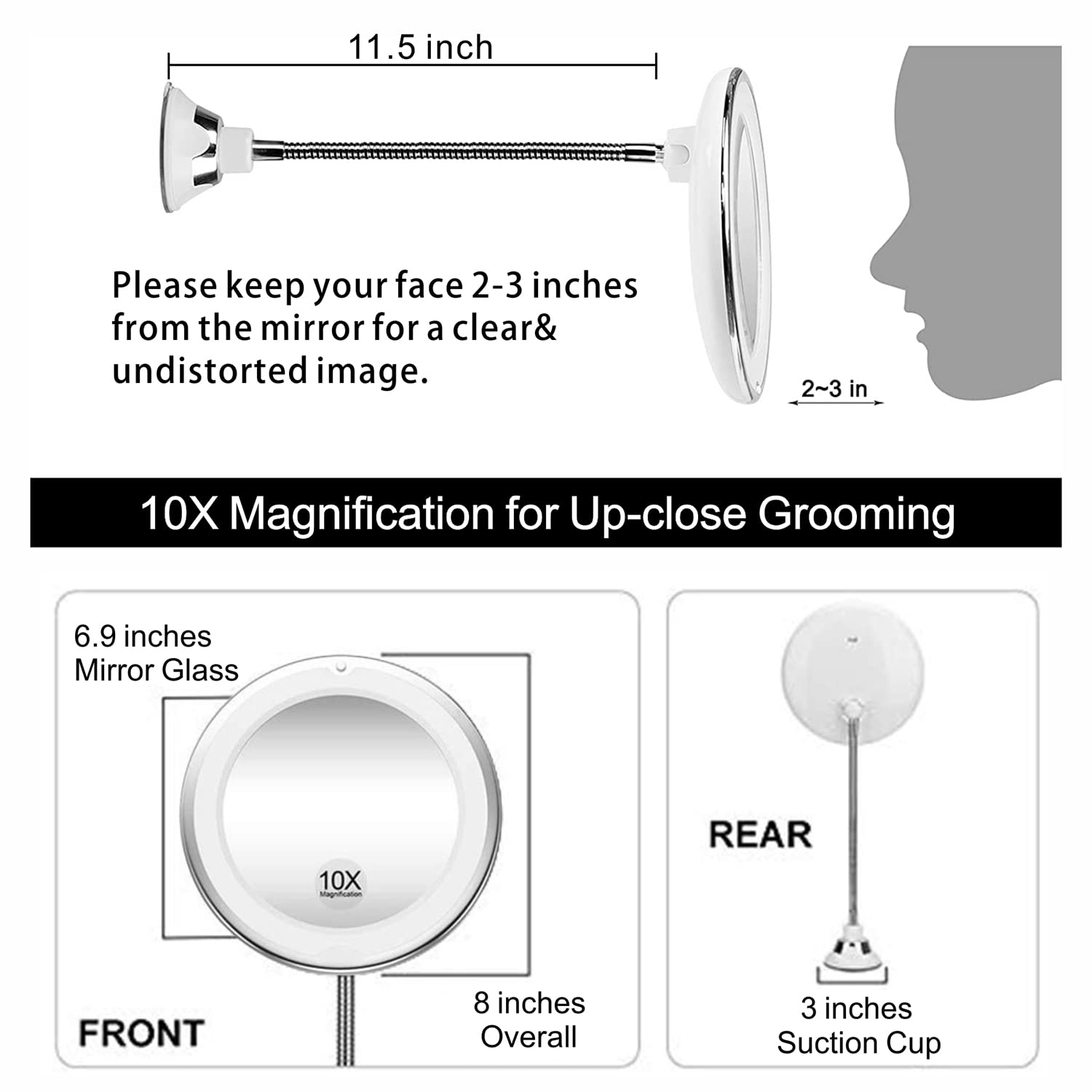 TOP4EVER 8" Magnifying Mirror with Light Lighted Makeup Mirror with Magnification ，Flexible Magnifying Mirror with Suction Cups