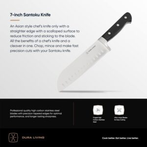 DURA LIVING 7-Inch Santoku Knife - Razor-Sharp High-Carbon Stainless Steel Blade, Forged Ergonomic Riveted Handle, Chef Knife for Chopping, Slicing & Dicing, Multipurpose Kitchen Knife, Home Chef