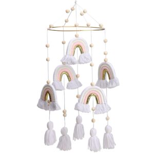 mobile for crib - boho colorful mobile for neutral genders - mobile with golden ring, rainbow felts, wooden balls - cute mobile hanging for ceiling decoration - nursery mobile for bassinet - baby gift