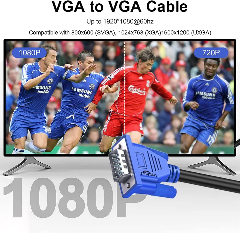 VGA Cable 6 Feet,Male VGA to VGA Male Monitor Computer Cable Adapter Cord, Shielded VGA Cord HD15 1080P@60Hz Full HD High Resolution for TV Computer Projector-Blue