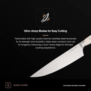 DURA LIVING 3.5-Inch Paring Knife – Ultra-Sharp German High Carbon Stainless Steel, Full Tang, Ergonomic Handle, Multipurpose Kitchen Knife for Chopping, Slicing, and Dicing, Cream