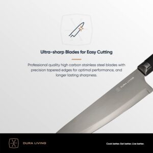 DURA LIVING Paring Knife - 3.5 Inch Black Nonstick Titanium Plated Stainless Steel Ultra Sharp Blade, With Ergonomic Comfort Grip Handle Kitchen Knife, With Matching Sheath