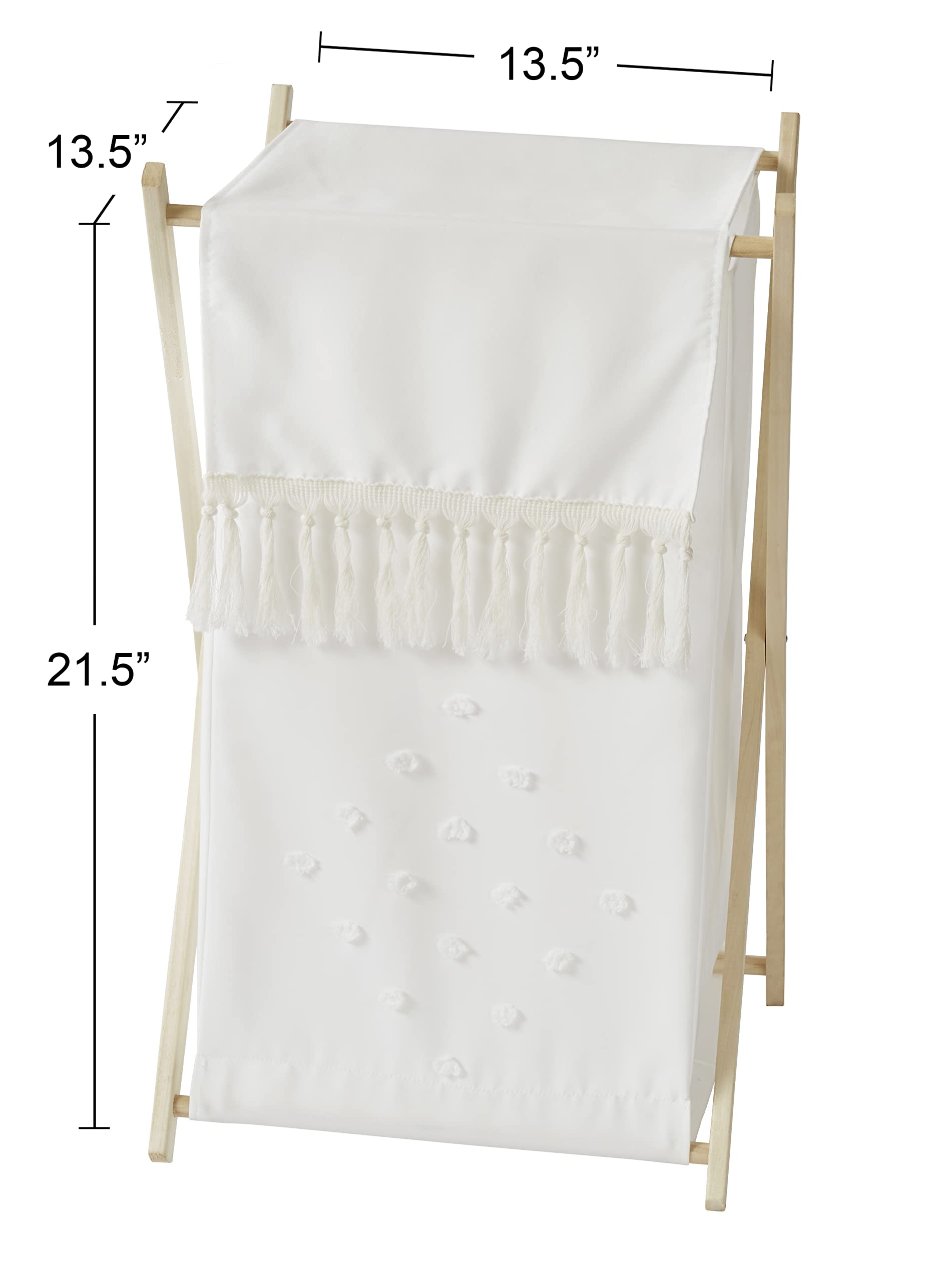 Sweet Jojo Designs Boho Dot Baby Kid Clothes Laundry Hamper - Ivory Beige Cream Off White Bohemian Shabby Chic Modern Luxury Farmhouse Geometric Pom Pom Tufted Minimalist Gender Neutral