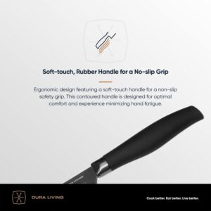 DURA LIVING Paring Knife - 3.5 Inch Black Nonstick Titanium Plated Stainless Steel Ultra Sharp Blade, With Ergonomic Comfort Grip Handle Kitchen Knife, With Matching Sheath