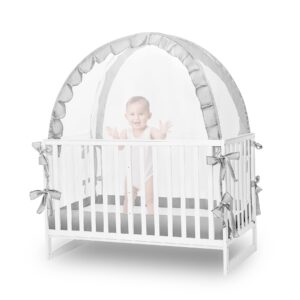 kylinton crib net to keep baby in, safety crib tent, pop up pack n play tent, crib canopy, 28" x 52", mini crib net to keep baby from climbing out protect babies from falls or bites, grey