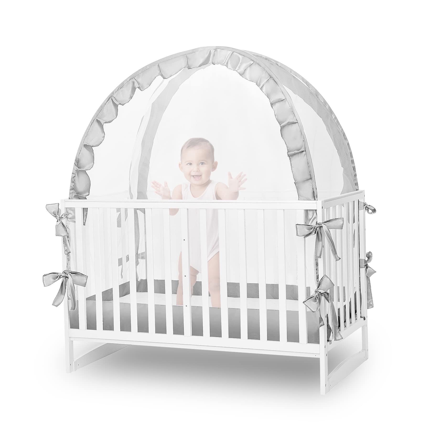 Kylinton Crib Net to Keep Baby in, Safety Crib Tent, Pop Up Pack N Play Tent, Crib Canopy, 28" x 52", Mini Crib Net to Keep Baby from Climbing Out Protect Babies from Falls or Bites, Grey