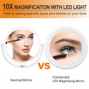 TOP4EVER 8" Magnifying Mirror with Light Lighted Makeup Mirror with Magnification ，Flexible Magnifying Mirror with Suction Cups