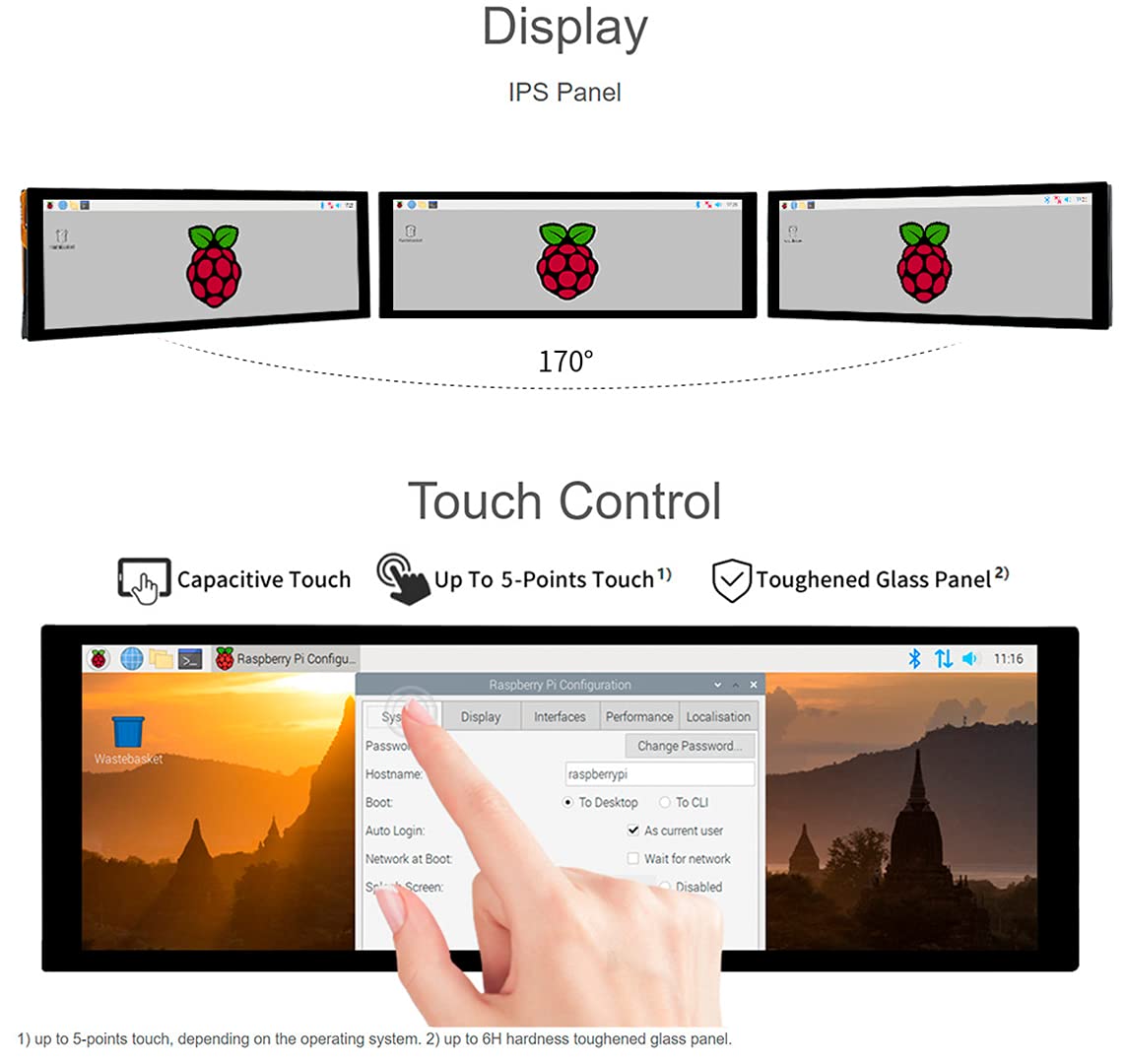 waveshare 7.9inch HDMI LCD 7.9" 400x1280 Capacitive Touch Screen LCD IPS Display Monitor, Toughened Glass Cover Support Raspberry Pi/Jetson Nano/PC/Windows 10/Raspbian/Ubuntu/Kali/WIN10 IoT/Retropie