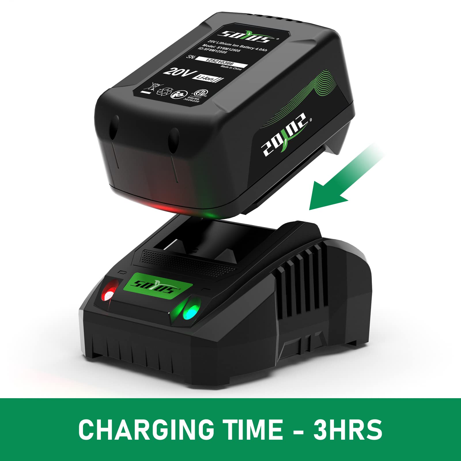 SOYUS 20V 4.0Ah Battery Pack, Rechargeable Battery (Not Suitable for Snow Shovels)