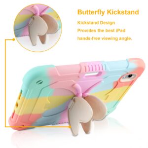 VOFUOE for iPad Mini 7 Case for iPad Mini 6 Case with Kickstand Butterfly Wings Pencil Holder, Heavy Duty Hard Rugged Cover for Kids Girls for iPad Mini 7th/ 6th Gen 2024 2021 8.3 Inch -Rainbow Pink