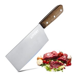 kitory cleaver knife, full tang chinese chef knife for meat and vegetable, german stainless steel kithcen knife 7"