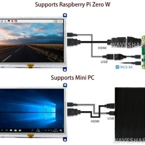 waveshare 5inch HDMI LCD (B) 5" 800×480 Resistive Touch Screen LCD TFT Monitor for Raspberry Pi 4B/3B+/3B/2B/A+/Zero/Zero W/WH, PC Windows 10/8.1/8/7, Driver Free