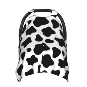 rutiea baby car seat canopy black and white cow print nursing cover for infant boys and girls breastfeeding scarf, keeps baby warm and cozy