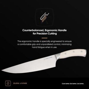 DURA LIVING 3.5-Inch Paring Knife – Ultra-Sharp German High Carbon Stainless Steel, Full Tang, Ergonomic Handle, Multipurpose Kitchen Knife for Chopping, Slicing, and Dicing, Cream