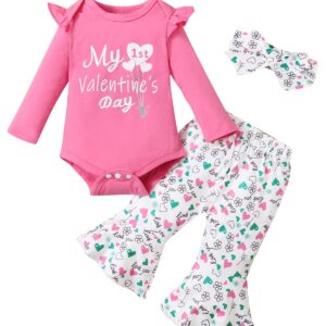 MoryGooder Baby Girl My 1st Valentines Day Outfit Baby Girl Valentines Day Outfit (Pink-Bell Bottoms,3-6 Months)