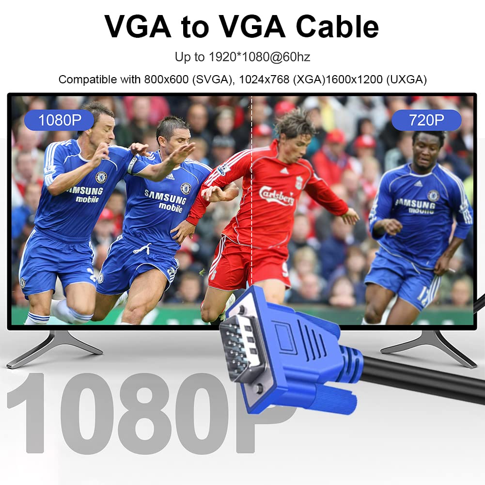 VGA Cable 5 Feet 5-Pack, Male VGA to VGA Male Monitor Computer Cable Adapter Cord HD15 1080P Full HD High Resolutionfor TV Computer Projector-Blue