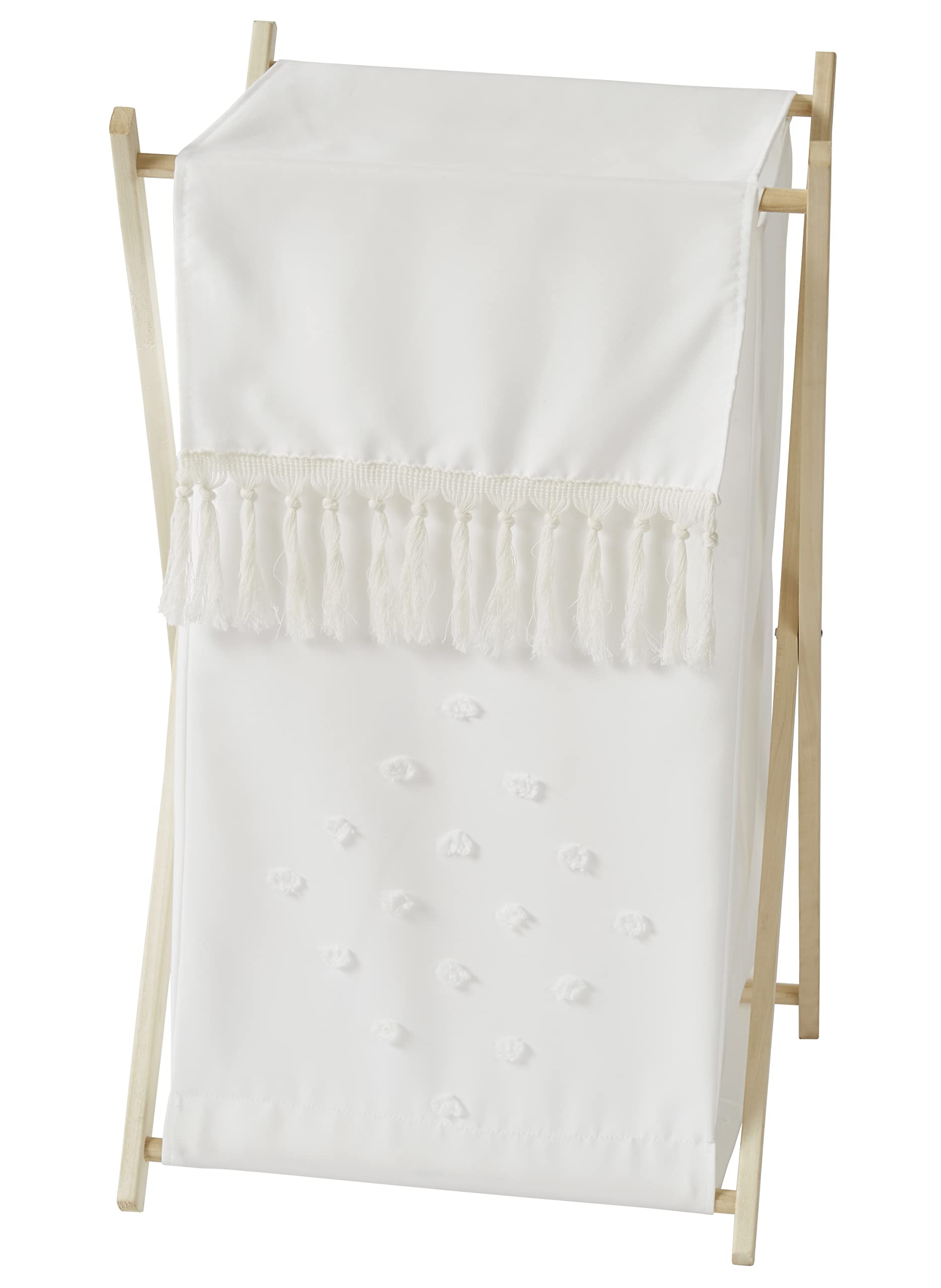 Sweet Jojo Designs Boho Dot Baby Kid Clothes Laundry Hamper - Ivory Beige Cream Off White Bohemian Shabby Chic Modern Luxury Farmhouse Geometric Pom Pom Tufted Minimalist Gender Neutral