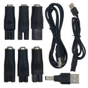 charger cord for most electric hair clipper trimmer shaver razor, flawless leg pedi - 5v dc cable and variety adapters