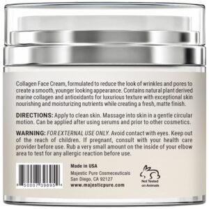 Majestic Pure Collagen Cream for Face, Day & Night Cream with Anti Aging Complex and Hyaluronic Acid - Collagen & Antioxidant Nutrients - Reduces Looks of Wrinkles and Pores - Men & Women, 50 ml