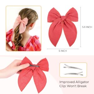 DEEKA 8 PCS Large Fable Cotton Linen Hair Bow for Toddlers Girls Handmade Neutral Hair Accessories for Little Girls Kids