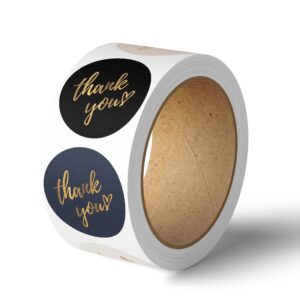 mobiusea party thank you stickers roll | simple and sincere | 2 inch | waterproof | 300 labels for small business, packaging, mailer seal stickers | 4 classic colors with gold foil design