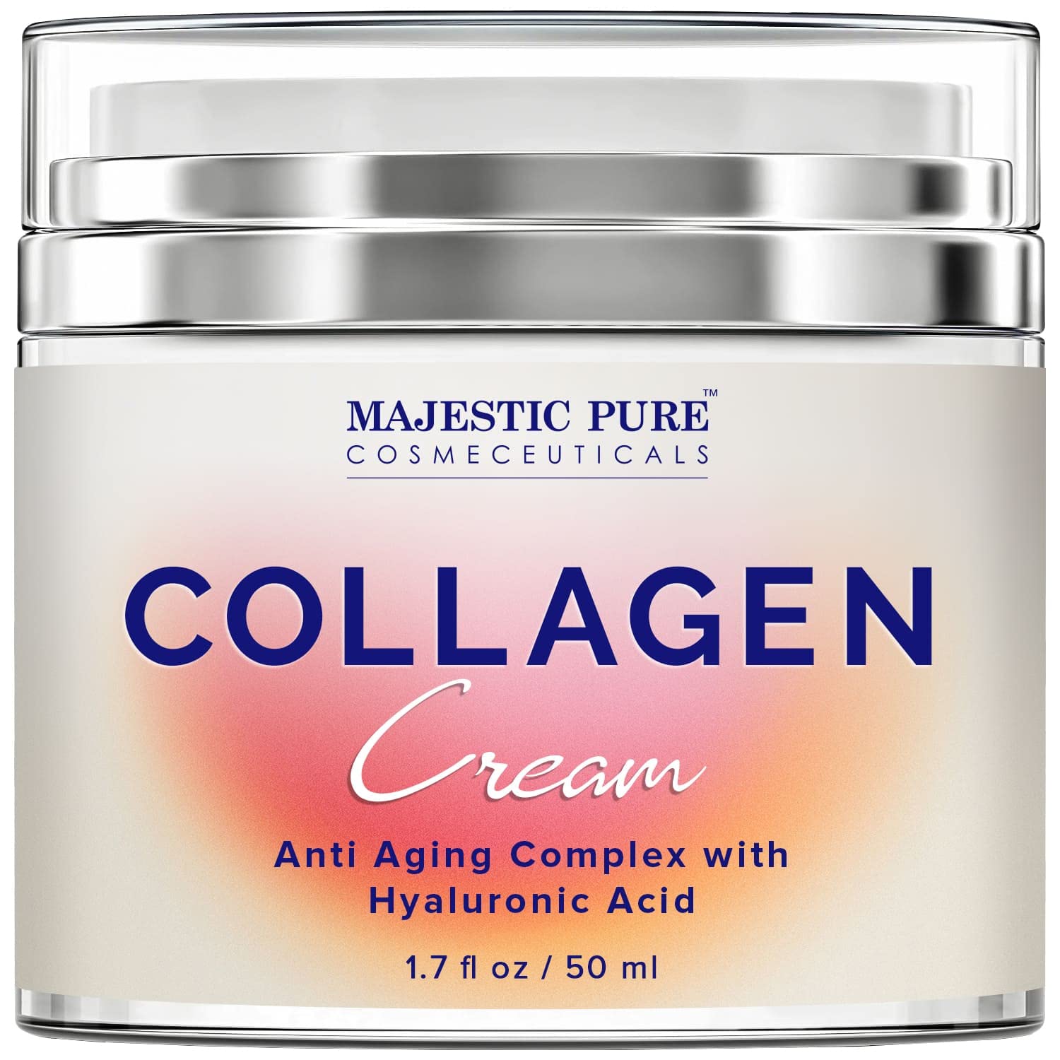 Majestic Pure Collagen Cream for Face, Day & Night Cream with Anti Aging Complex and Hyaluronic Acid - Collagen & Antioxidant Nutrients - Reduces Looks of Wrinkles and Pores - Men & Women, 50 ml