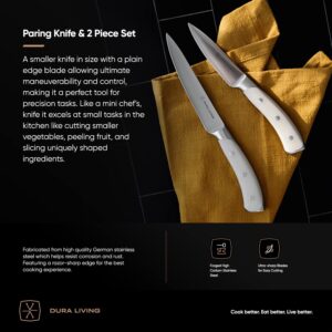 DURA LIVING 3.5-Inch Paring Knife – Ultra-Sharp German High Carbon Stainless Steel, Full Tang, Ergonomic Handle, Multipurpose Kitchen Knife for Chopping, Slicing, and Dicing, Cream