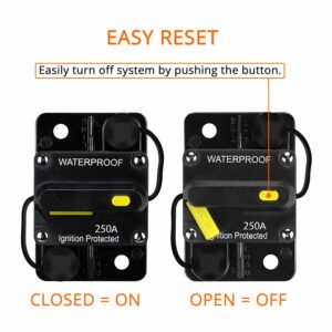 reBel Batteries - 250 Amp Marine Circuit Breaker with Cutoff Switch Manual Disconnect Audio Fuse Surface Mount