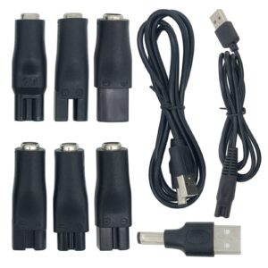 Charger Cord for Most Electric Hair Clipper Trimmer Shaver Razor, Flawless Leg Pedi - 5V DC Cable and Variety Adapters