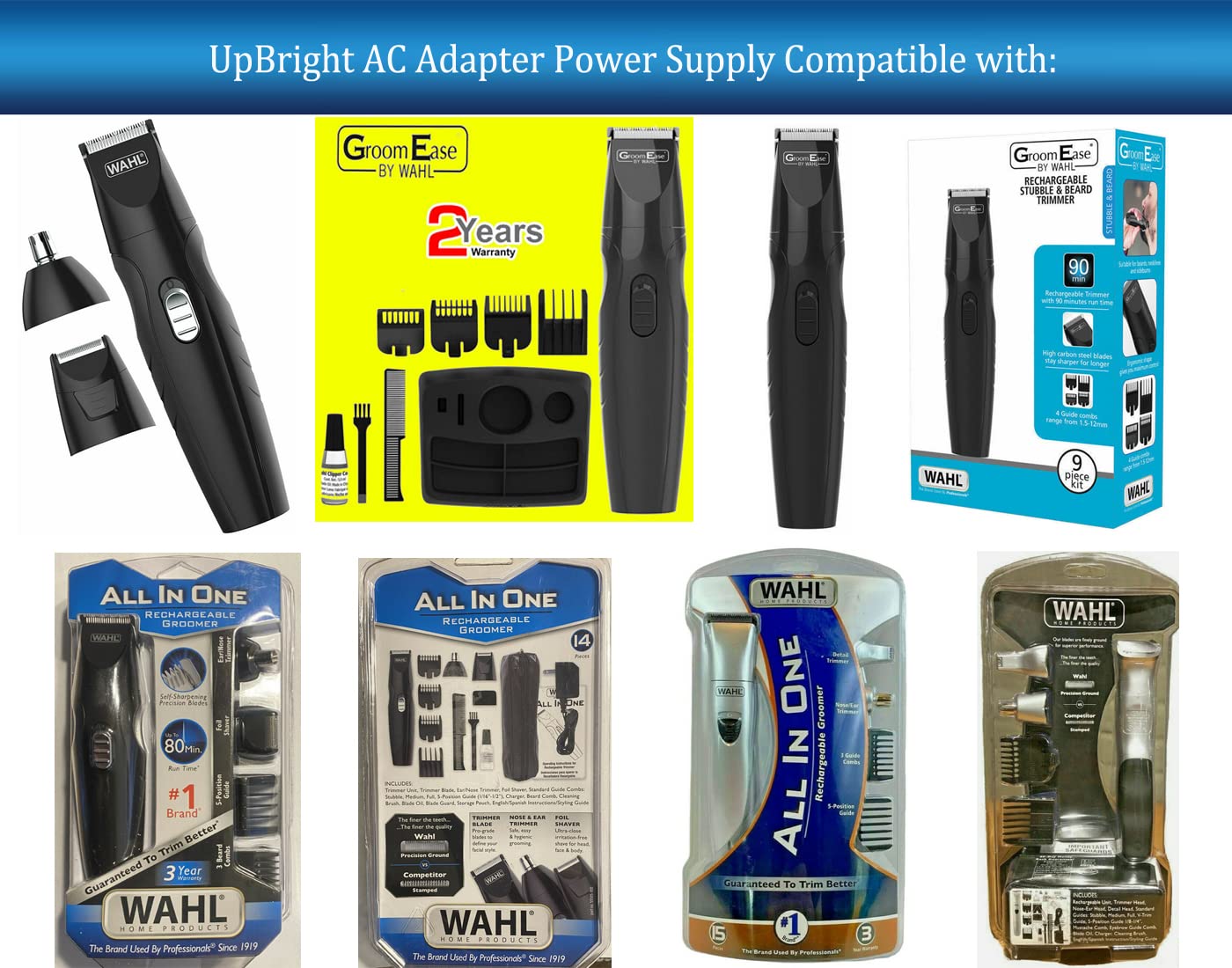 UpBright 1.2V AC/DC Adapter Compatible with Wahl Clipper 9685 200 Groom Ease 9685-517 Trimmer Rechargeable Groomer 5617 SCT WNT-4 WNT4 ETL-BC0181-W012015 F1.2V-0.15C-DC A10115 97581-305 Power Charger