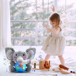 Adadmei Plush Elephant Baby Toys 0 3 6 9 12 Months, Upgraded Light Up Baby Toys Newborn Baby Musical Toys for Infant Babies Boys & Girls Toddlers 0 to 36 Months Toys Gifts for Christmas