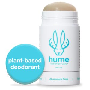 hume supernatural aluminum free deodorant for women & men - safe for sensitive skin - probiotic, plant-based, baking soda free, aloe, & cactus flower, anti sweat, stain & odor - after rain, 1-pack